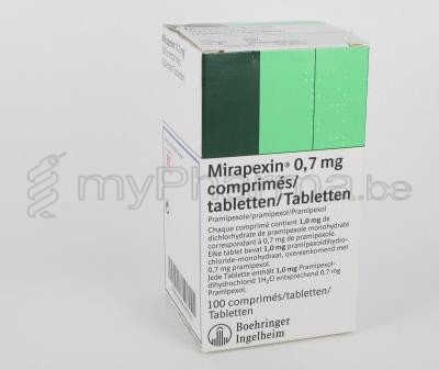 Pharmacie Dansaert 1000 Bruxelles : Home > MIRAPEXIN 0,7 MG 100 COMP